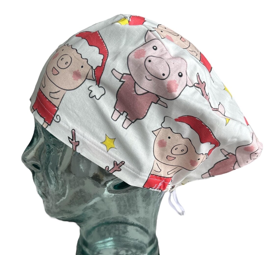 Pigs With Santa Caps Scrub Hat, Christmas Pigs With Santa Hat, Pigs ...