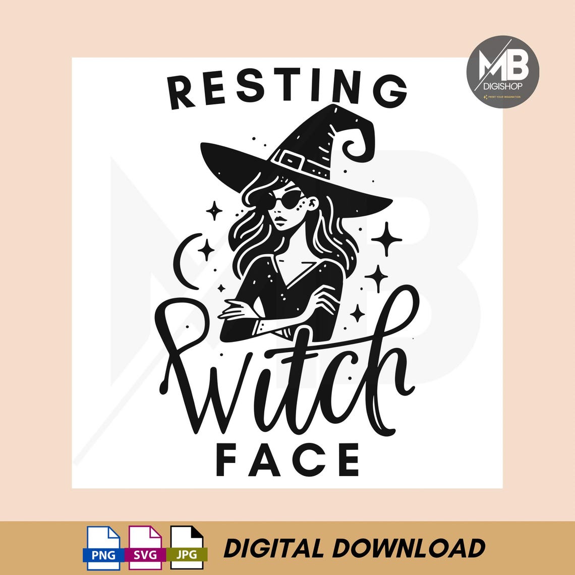 Resting Witch Face PNG, Cute Witch Png, Halloween Season Png, Retro ...