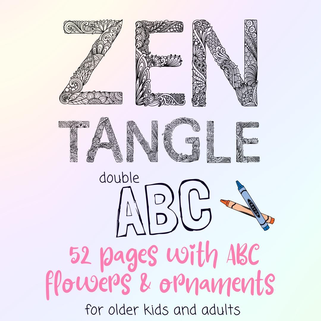 ABC Zentangle Coloring Book With 26 Pages (double ABC) With Flowers and ...