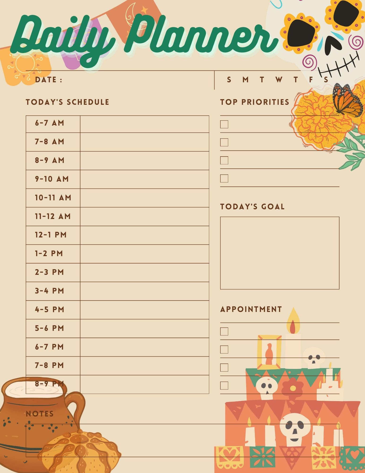 Daily Planner, Mexican Planner, Planner, Weekly Planner, Tan Planner ...