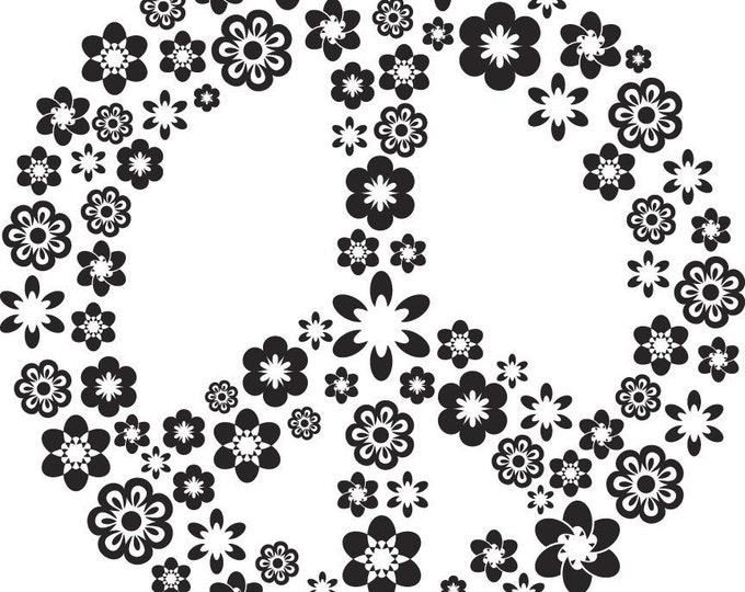 Funky Floral Peace Sign Vinyl Wall Decal - Etsy
