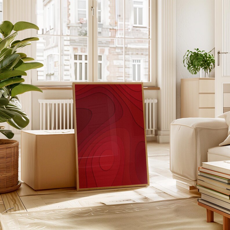 Red Abstract Wall Art Digital Download – Modern Art Print for Living ...