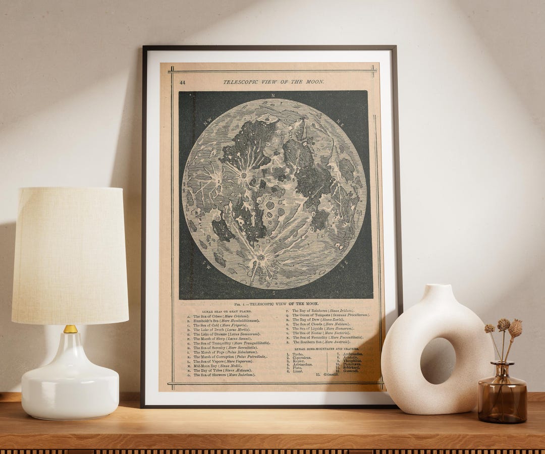 Wall Art Moon Map Vintage Moon Poster Astronomy Vintage Antique Moon ...