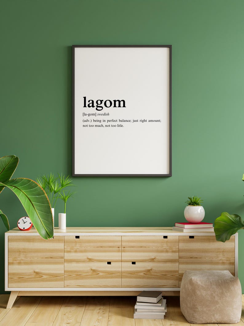 Lagom Definition Print, Swedish Quote Poster, Lagom Art Prints, Aesthetic Poster, Minimalist ...