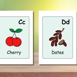 Fruits Alphabet Kids Vocabulary Flashcards, Printable Alphabet Flash ...