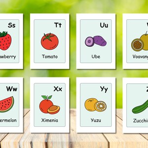 Fruits Alphabet Kids Vocabulary Flashcards, Printable Alphabet Flash ...
