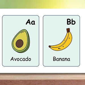 Fruits Alphabet Kids Vocabulary Flashcards, Printable Alphabet Flash ...