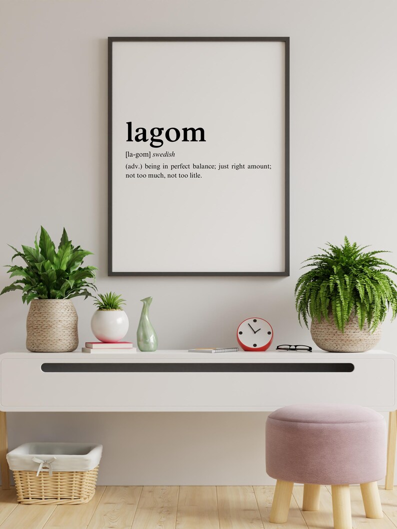 Lagom Definition Print, Swedish Quote Poster, Lagom Art Prints, Aesthetic Poster, Minimalist ...