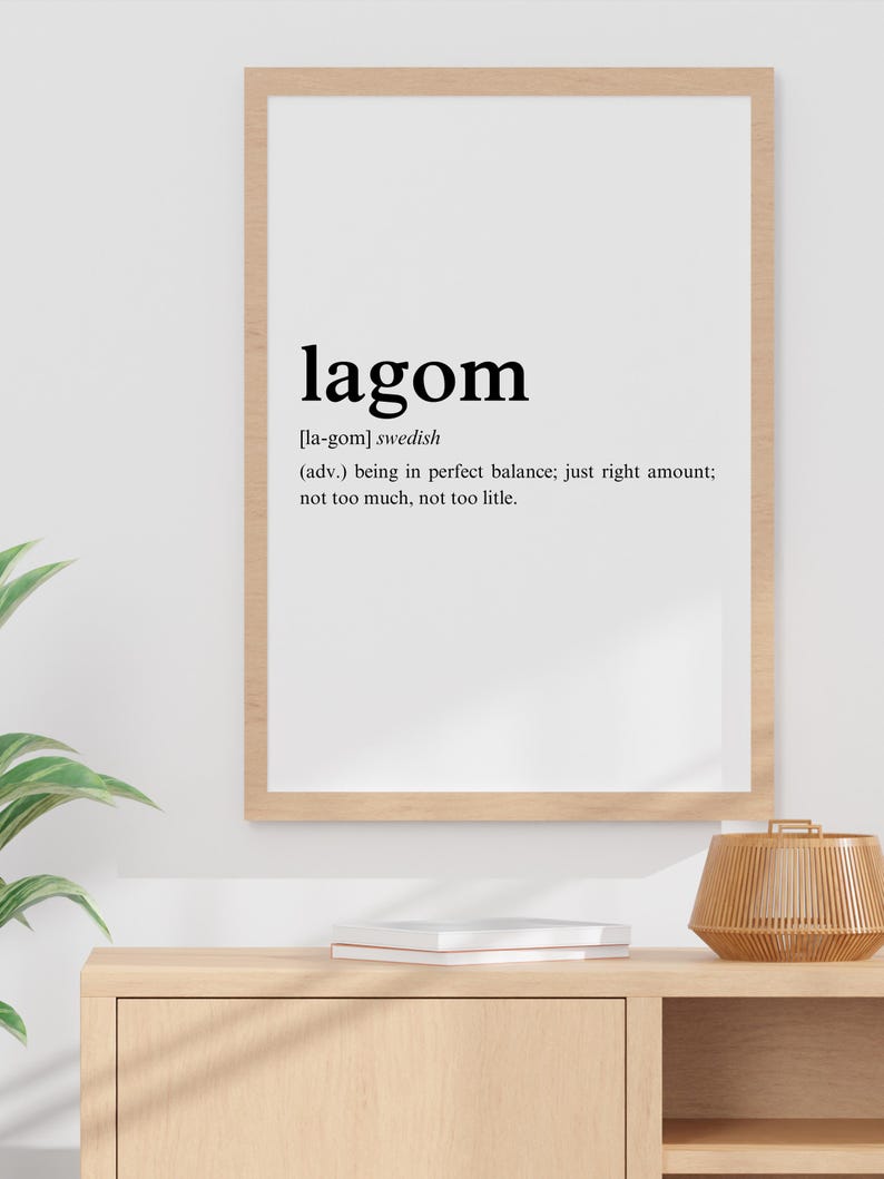 Lagom Definition Print, Swedish Quote Poster, Lagom Art Prints, Aesthetic Poster, Minimalist ...