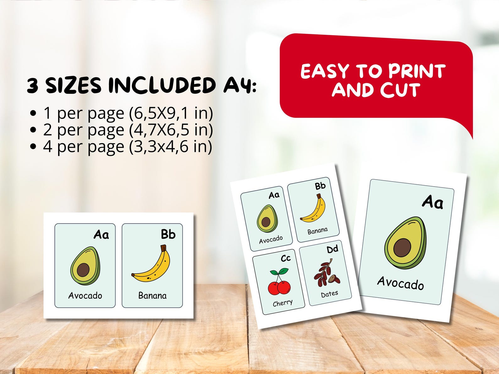 Fruits Alphabet Kids Vocabulary Flashcards, Printable Alphabet Flash ...