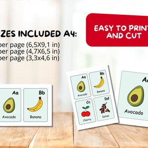 Fruits Alphabet Kids Vocabulary Flashcards, Printable Alphabet Flash ...