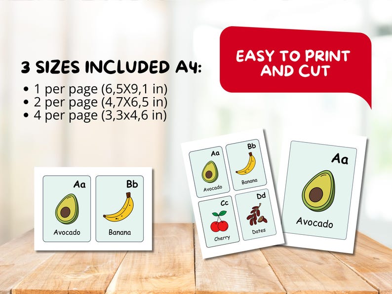 Fruits Alphabet Kids Vocabulary Flashcards, Printable Alphabet Flash ...