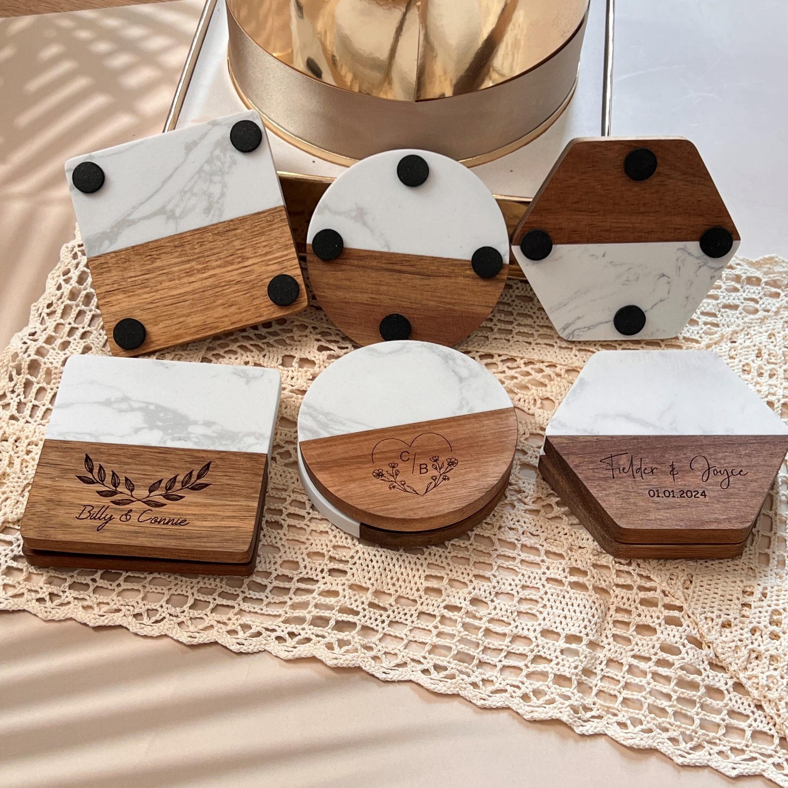 Custom Coasters Set of 4/6/8, Personalized Gifts for Her, Wedding Gift ...