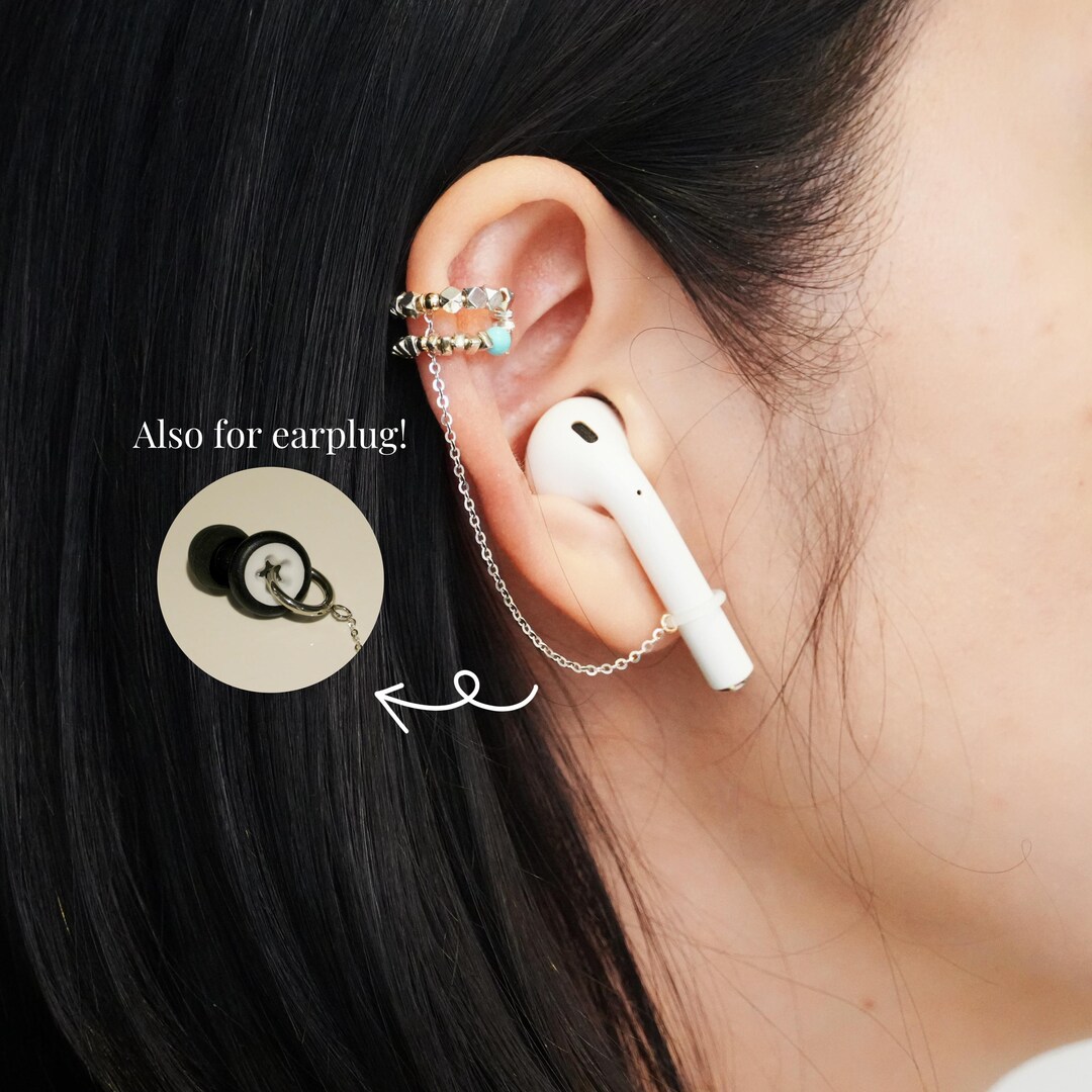 Gold-filled Earplug Earring / Earbud Holder Cuff: Sterling Silver Beads ...