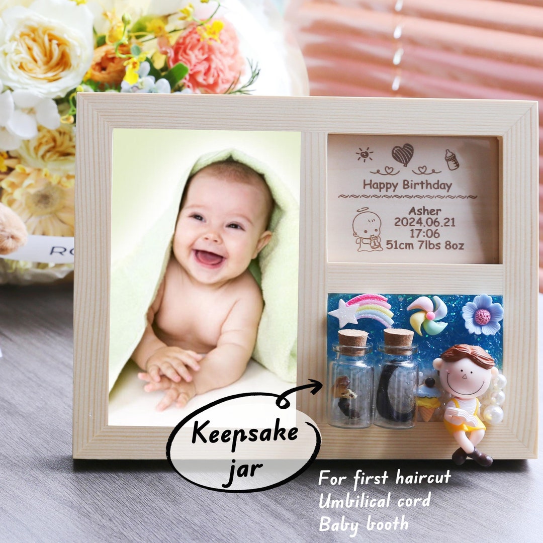Personalized Baby Frame With Keepsake Jars: Umbilical Cord & First ...