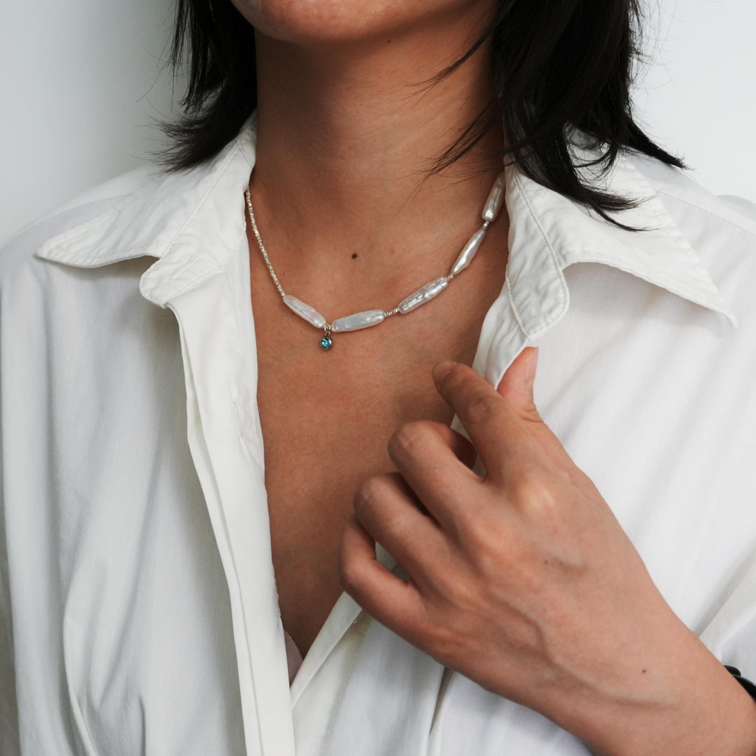 Personalized Biwa Pearl & Sterling Silver Necklace: Modern Unisex ...