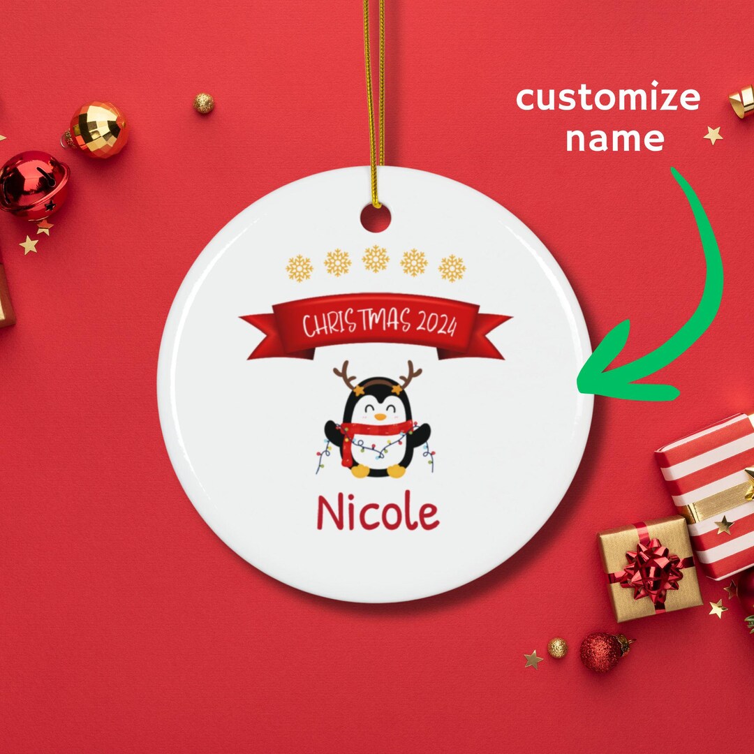 Personalized Christmas Ornament With Penguin, Stocking Stuffers, Kids ...