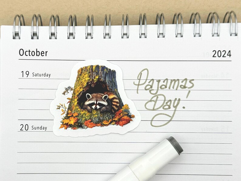 Raccoon Sticker, Autumn Leaves, Forest Animal - Etsy