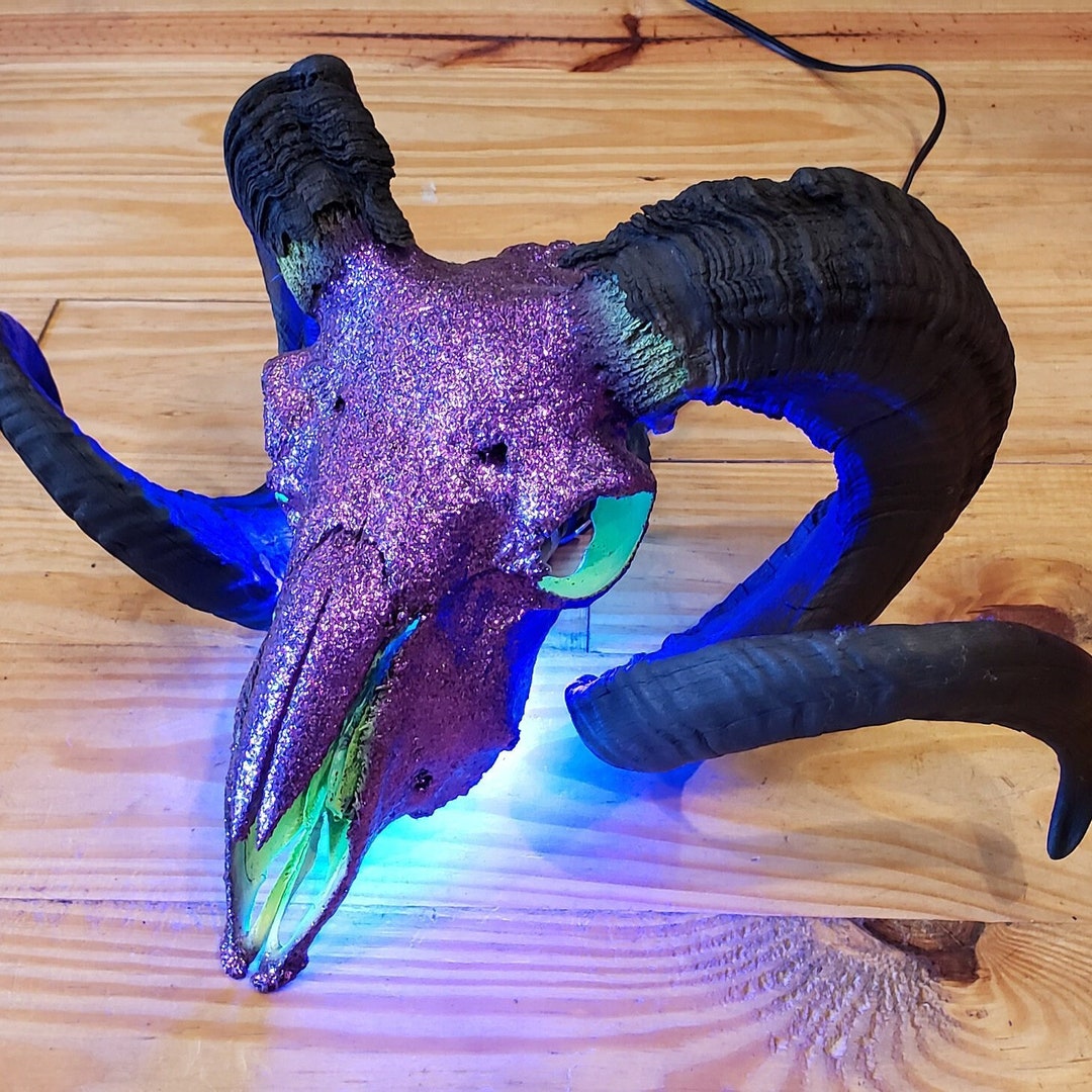 Purple skeletor Ram Real Skull Metal Flake Glitter OOAK Blacklight - Etsy
