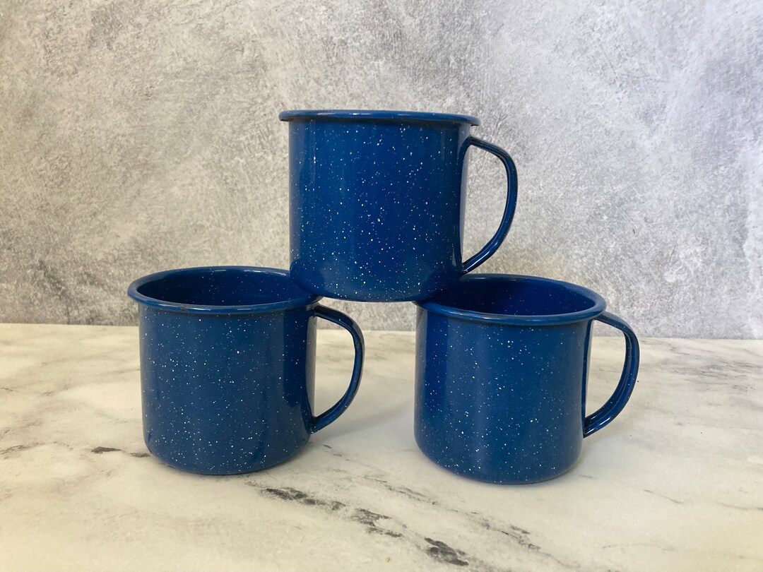 Vintage Blue and White Speckled Enamel Camp Mugs Set of 3 - Etsy