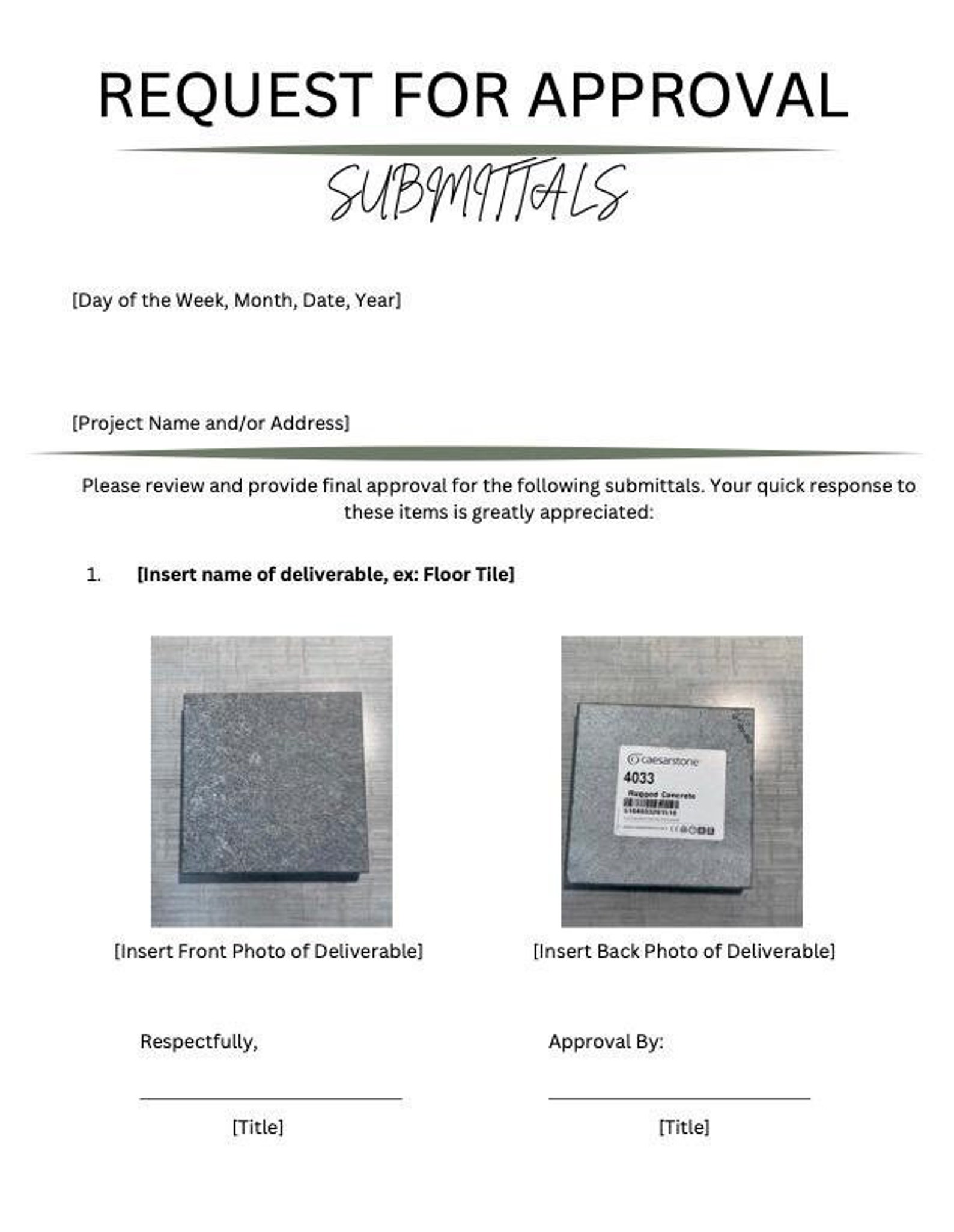 Finish Approval Template - Etsy