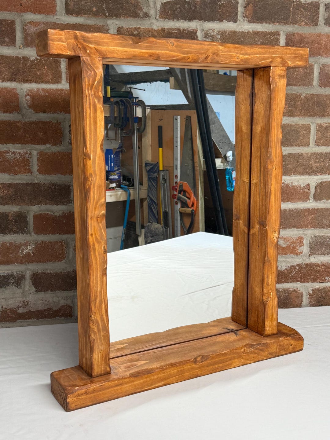 Handmade Overhang Rustic Farmhouse Cottage Style Wood Mirror With Shelf ...
