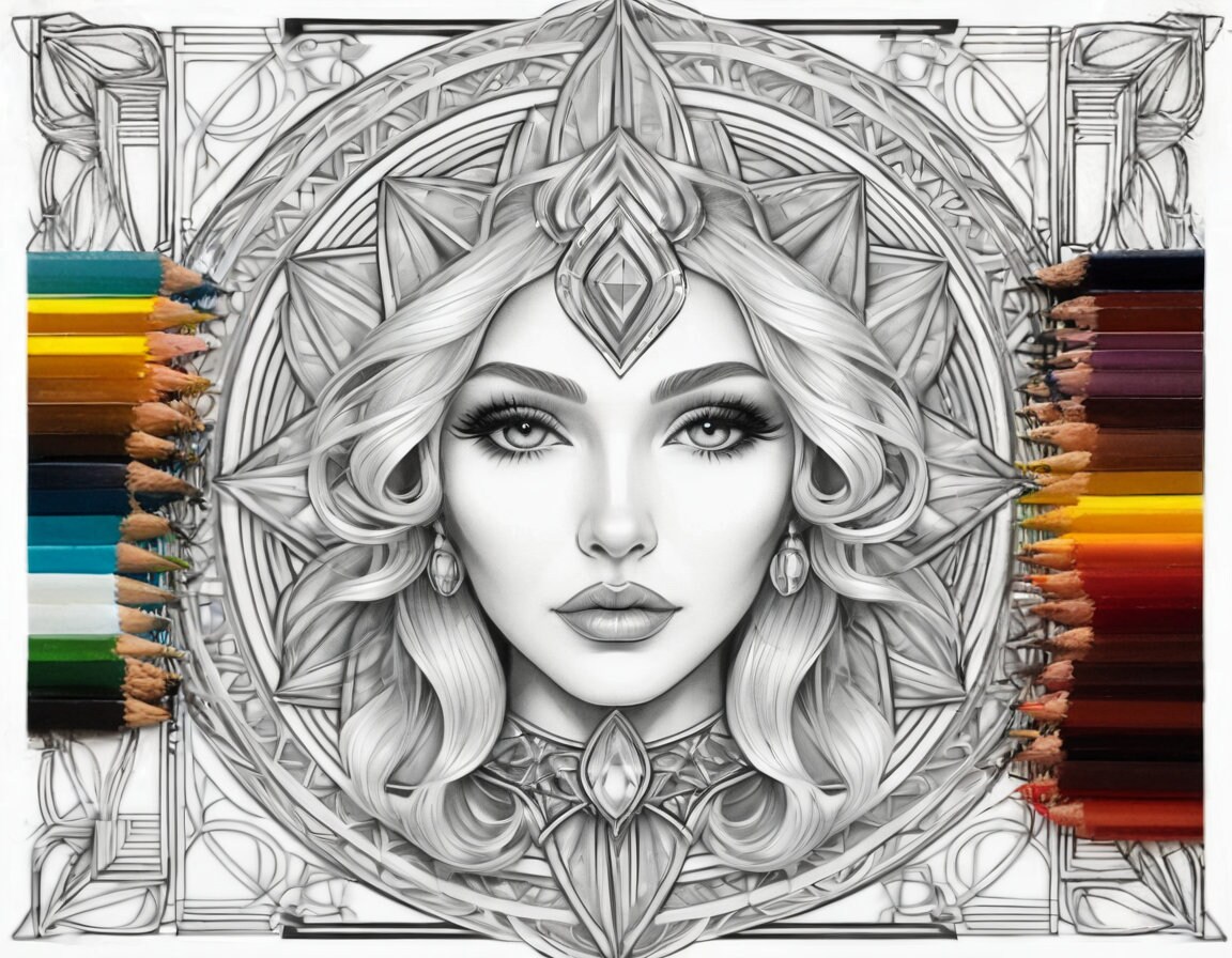 Adult Coloring 1 PDF Page of Beautiful Spirit Woman Face, Color, Relax ...