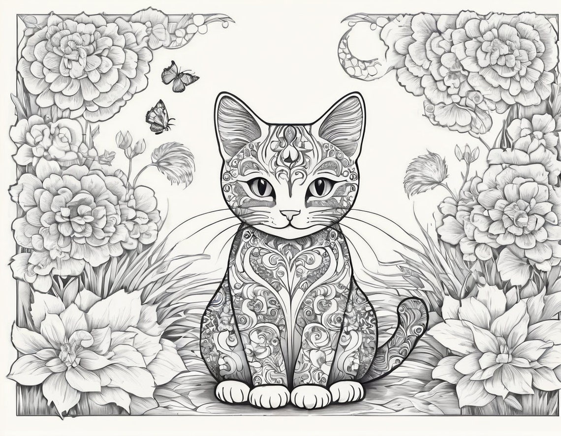 49 Detailed Cats Coloring Pages, Mindfulness and Relaxation, PDF ...