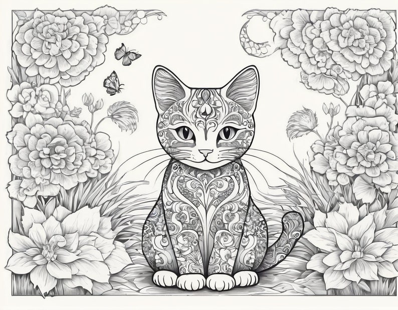 49 Detailed Cats Coloring Pages, Mindfulness and Relaxation, PDF ...