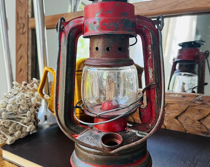 Vintage, Rustic Red Lantern, Antique, Lake House Decor, Cabin Decor ...