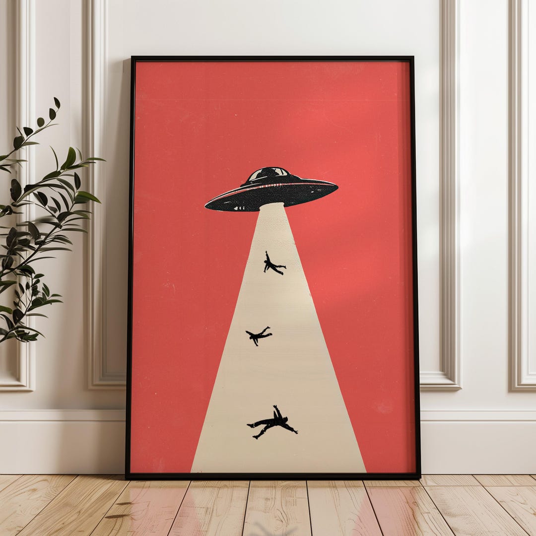 Alien Abduction Poster, UFO Poster, Retro Futurism, Whimsical Artful ...