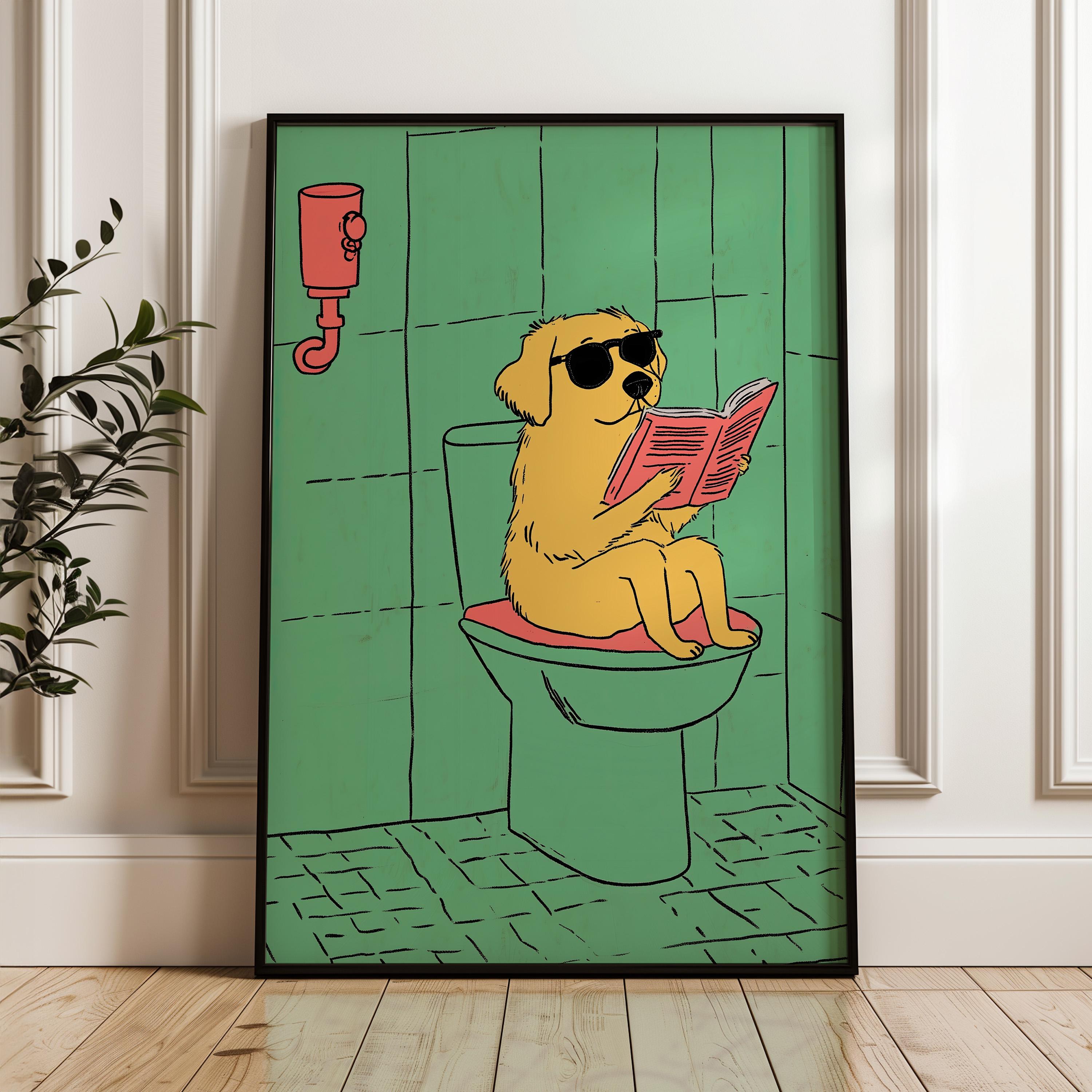 Dog on Toilet Poster, Funny Comedy Animal Art Print, Gift Idea, Wall ...