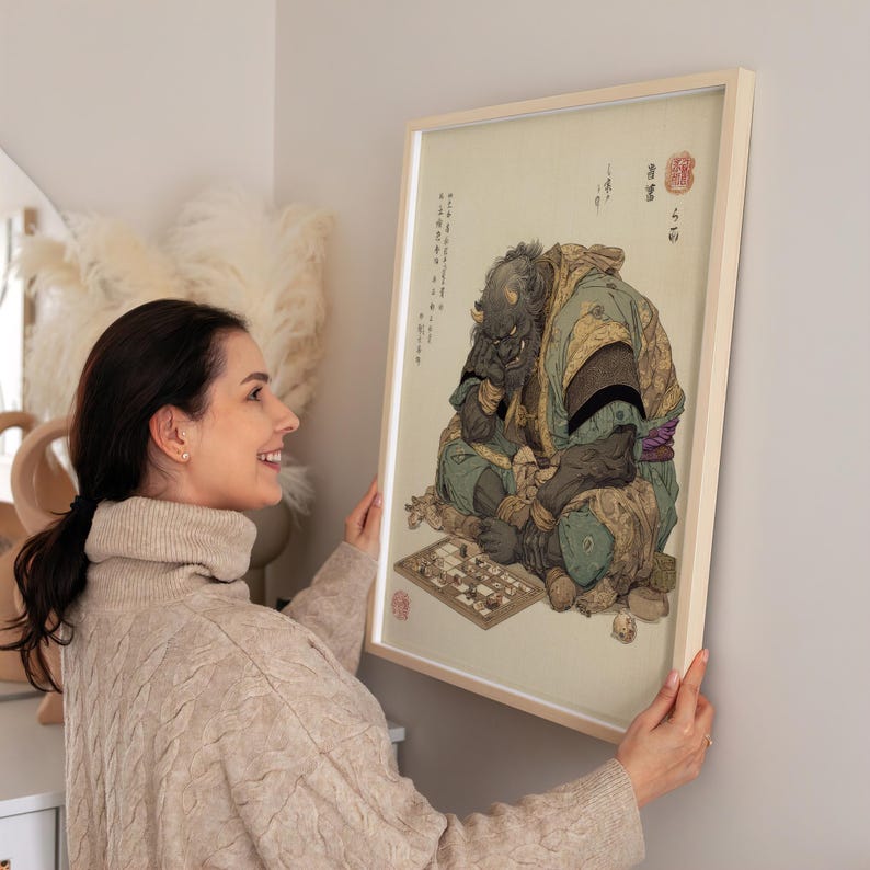 Oni Playing Go, Traditional Ukiyo-e Wall Art Print, Japanese Woodblock ...