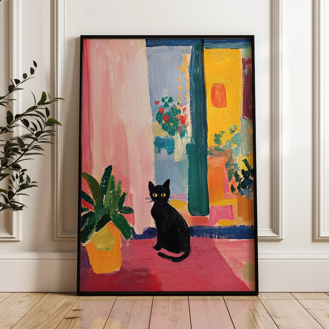 Black Cat Poster, Funny Cat Print, Black Cat Art, Henri Matisse Cat ...