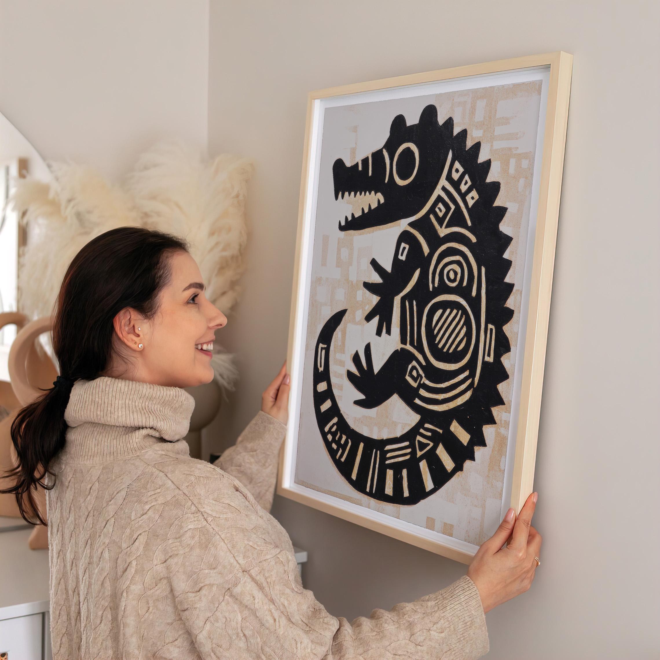 Traditional Mexican Crocodile Poster - Abstract Stylized Folk Art Print ...