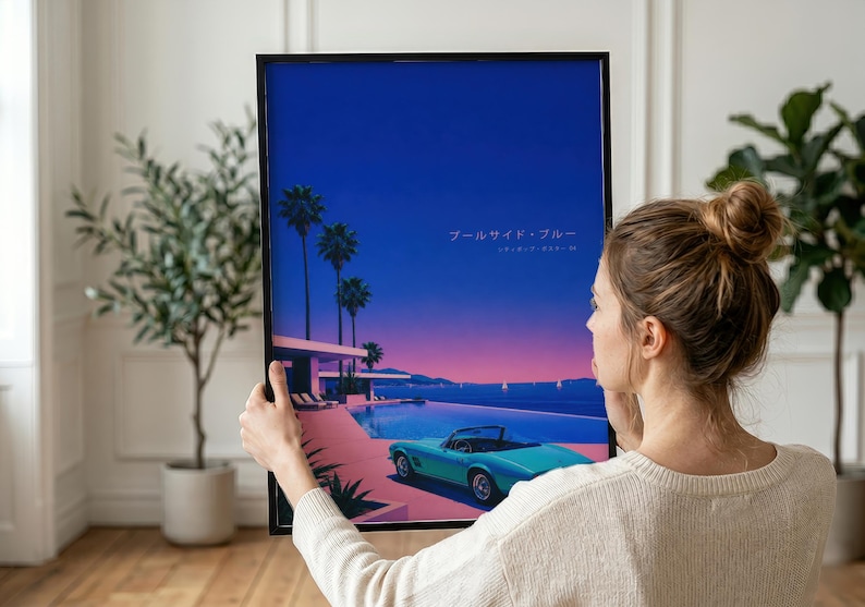 Retrowave Poolside Scene, Vaporwave Wall Art Print, Japanese City Pop ...
