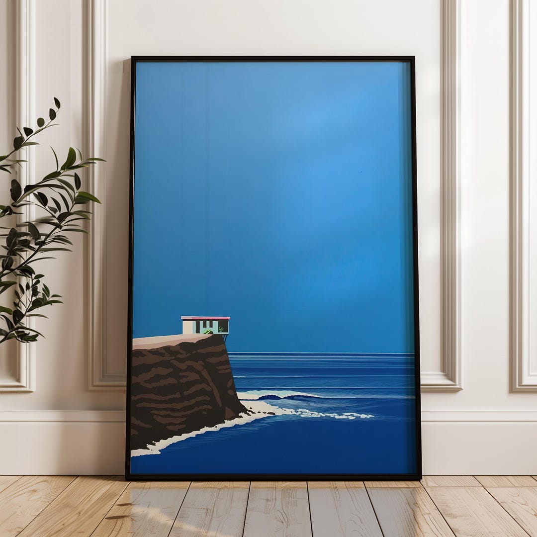 Coastal Cliff House, Hiroshi Nagai Wall Art Print, Japanese City Pop ...