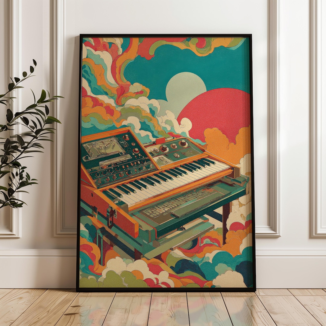 Vintage Synthesizer, Psychedelic Wall Art Print, Retro Music Poster - Etsy