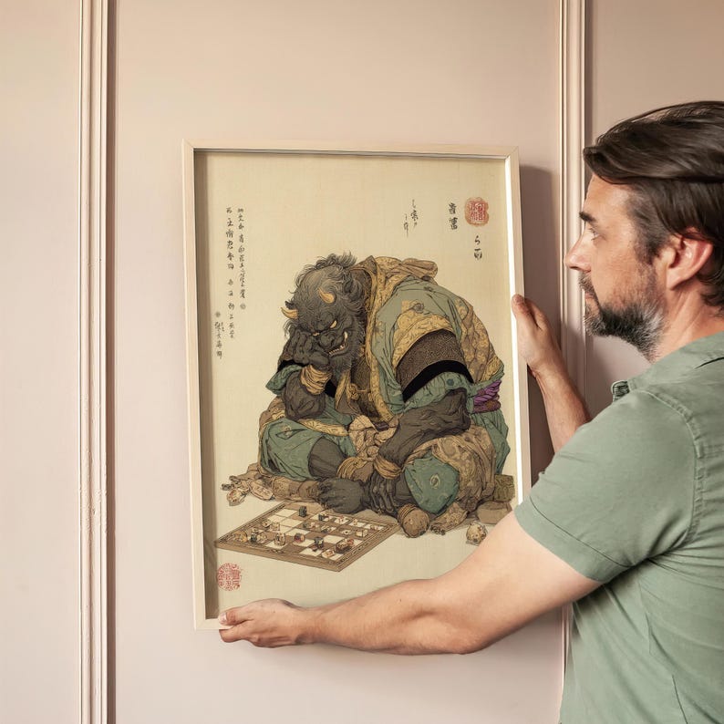 Oni Playing Go, Traditional Ukiyo-e Wall Art Print, Japanese Woodblock ...