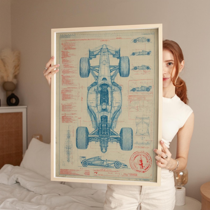Formula 1 Car Blueprint Wall Art Print, Technical Illustration Poster ...