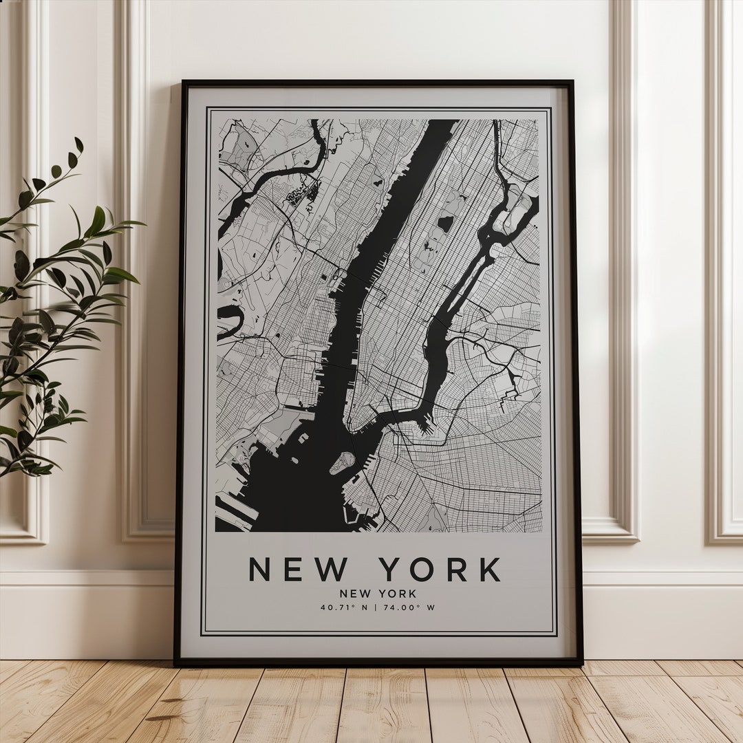 New York Map Poster, NYC Map, Line Art Map Poster, City Map Print, Gray ...