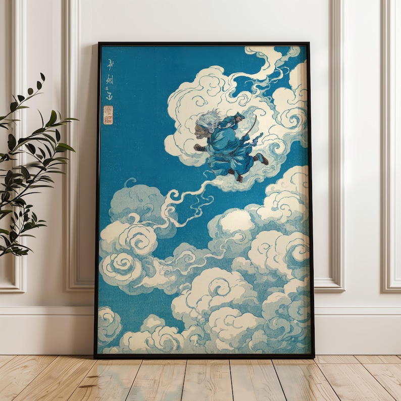 Tengu Flying Among Clouds, Traditional Ukiyo-e Wall Art Print, Japanese ...