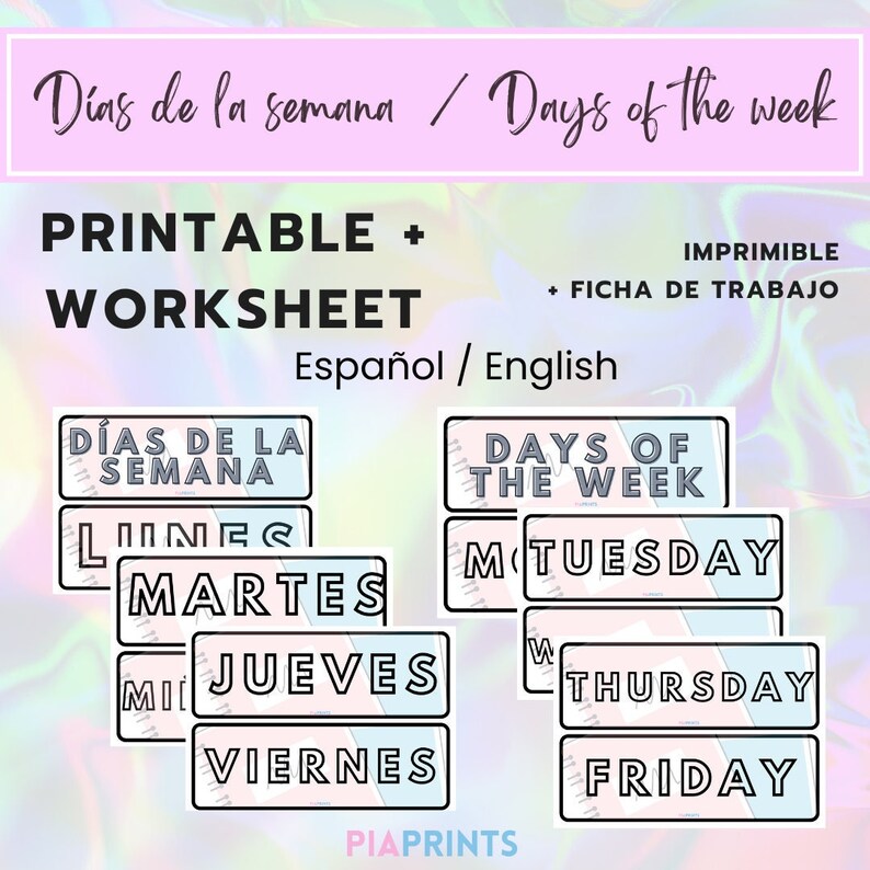 Dias De La Semana / Days of the Week / Bilingual / Spanish / English ...