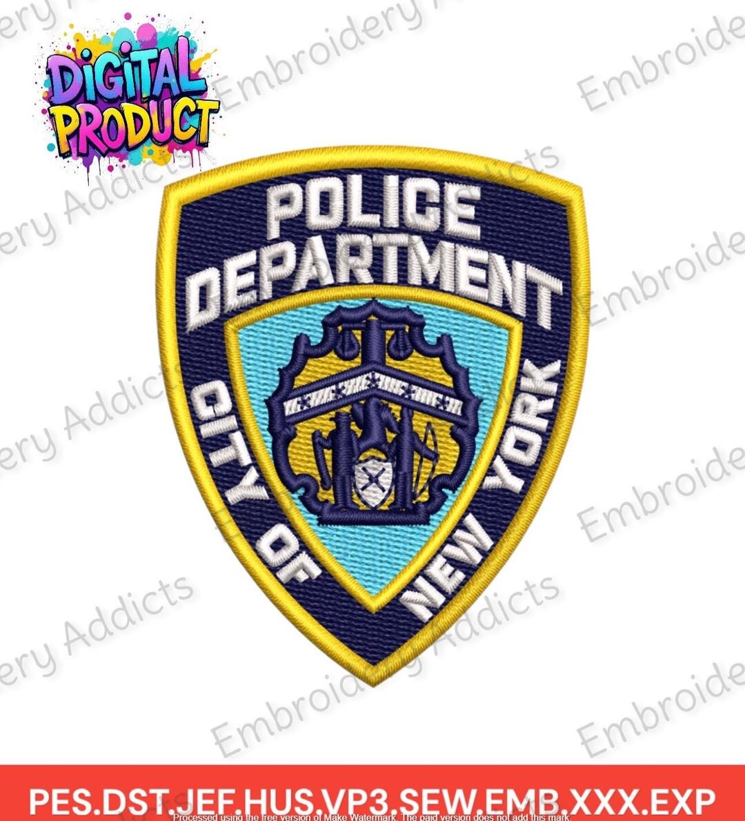 NYPD Police Patch Uniform Badge New York Department Digital Embroidery Design - Etsy