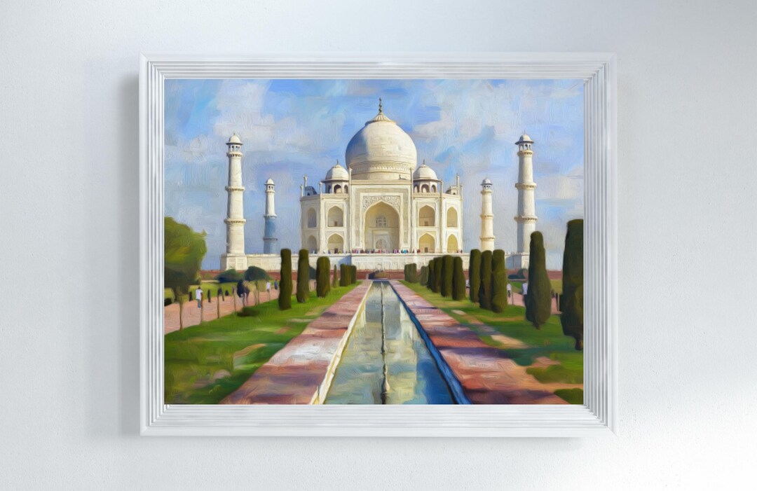 Taj Mahal Oil Painting Print: India Landmark, Boho Wall Art (digital ...