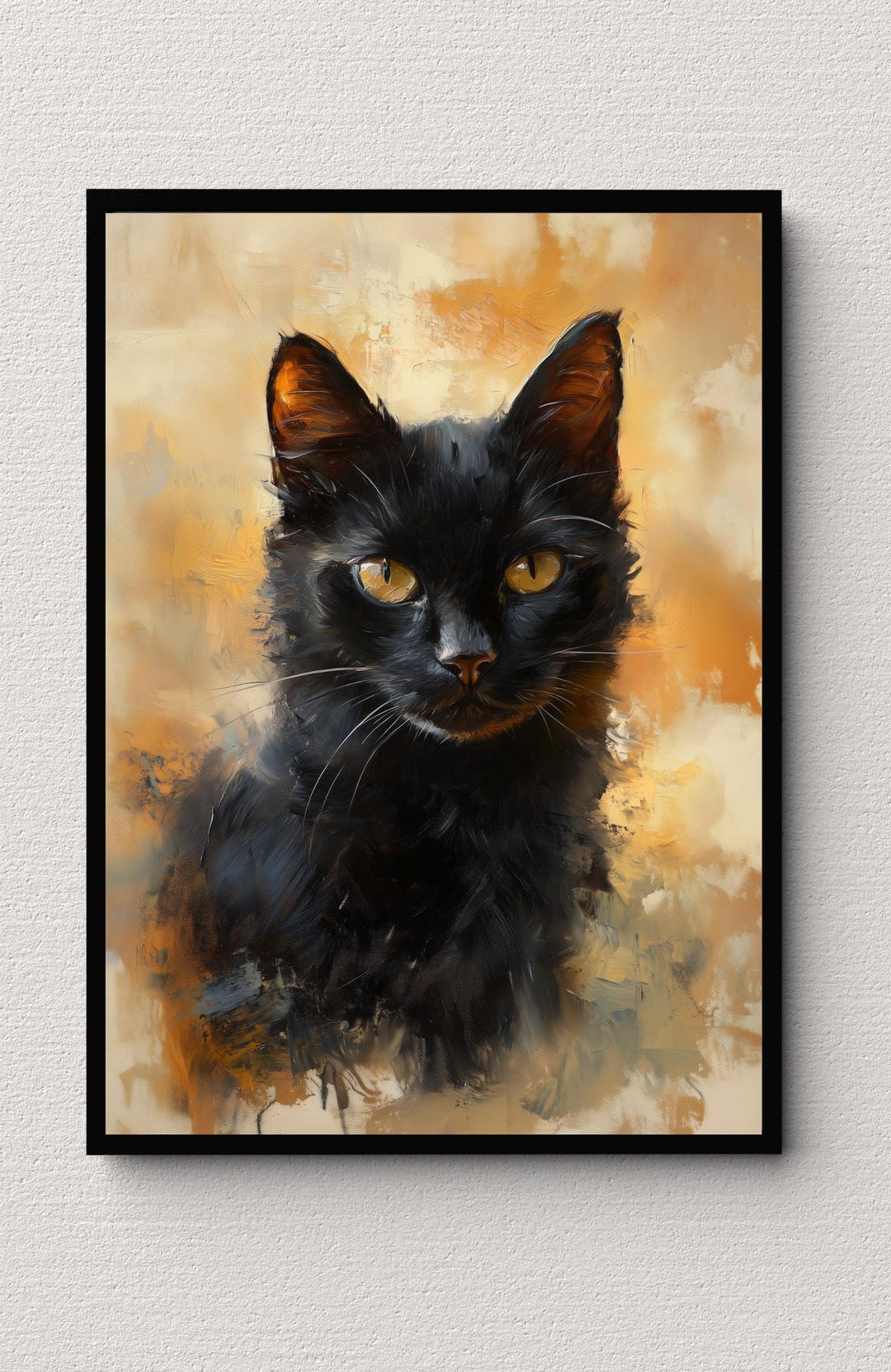 Black Cat Oil Painting Digital Download Cat Portrait Wall Art Rustic ...