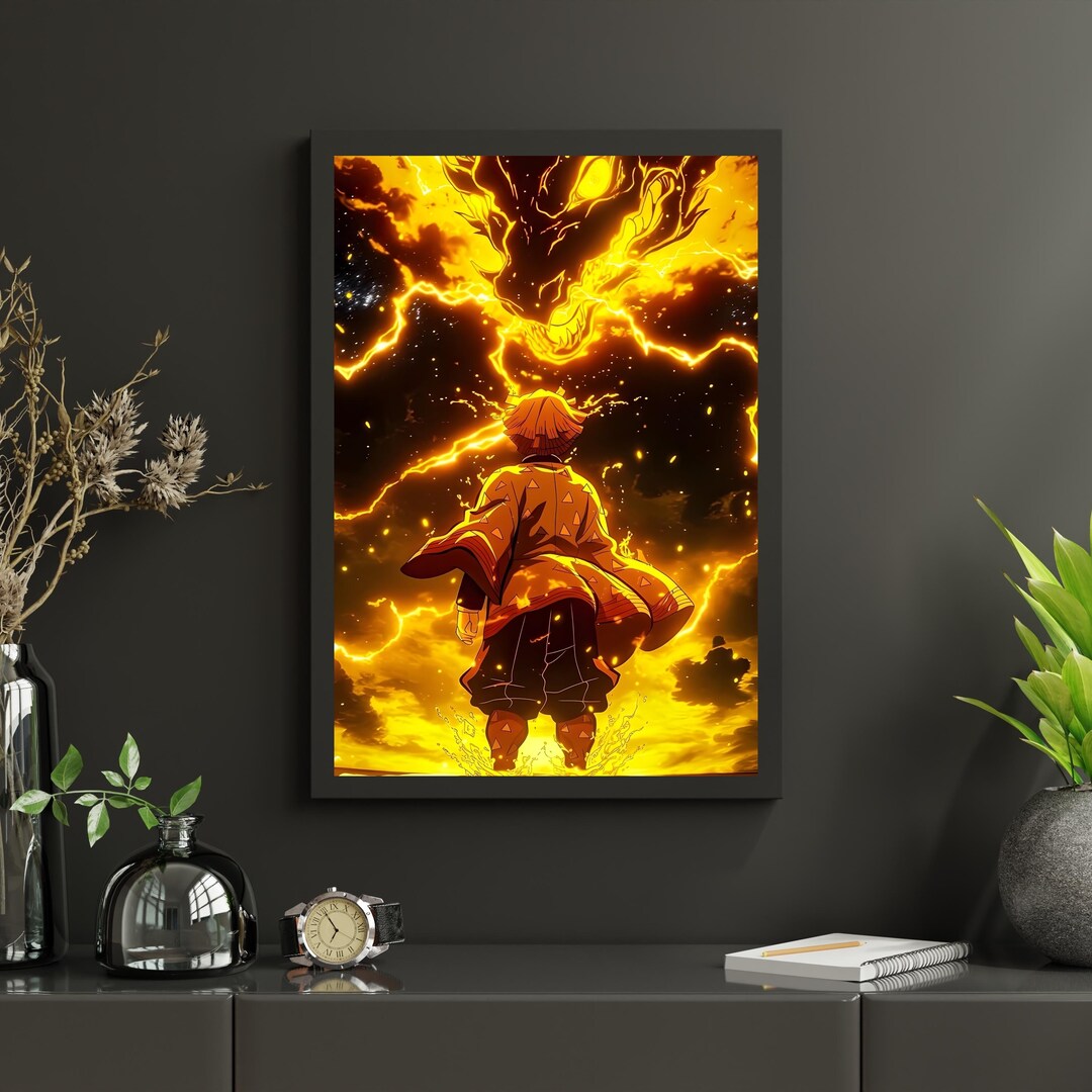 Zenitsu Anime Wall Art Thunder Dragon Lightning Storm Poster Demon ...