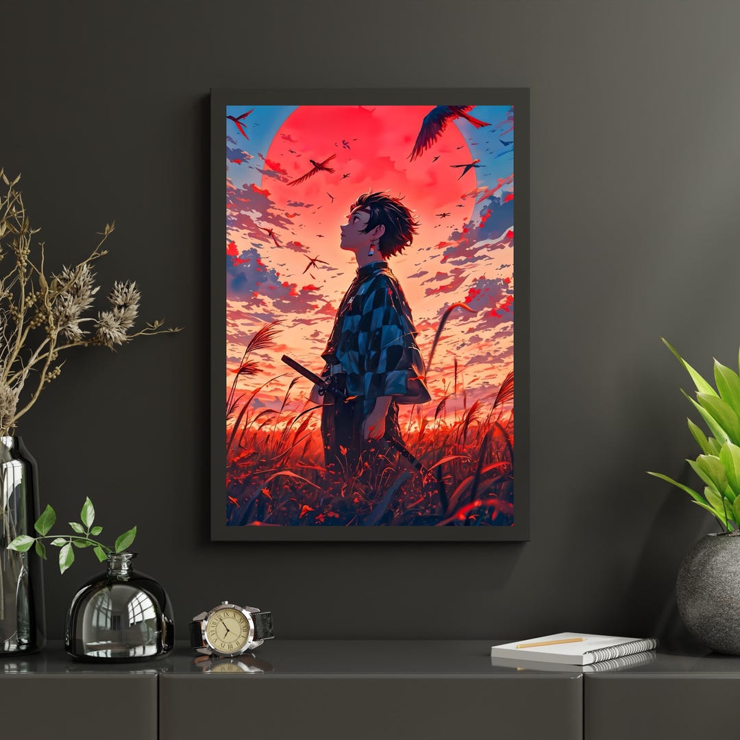 Striking Demon Slayer Tanjiro Kamado Portrait Anime Poster With Intense ...