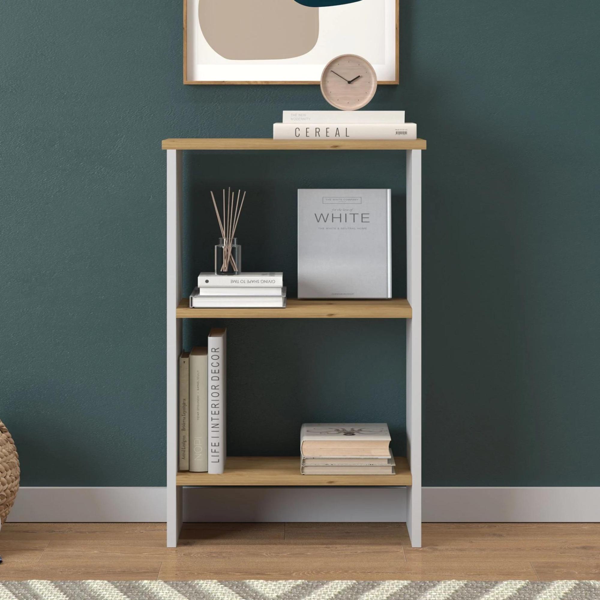 Mid Century Modern Bookcase Small White Bookshelf Sustainable Wood ...