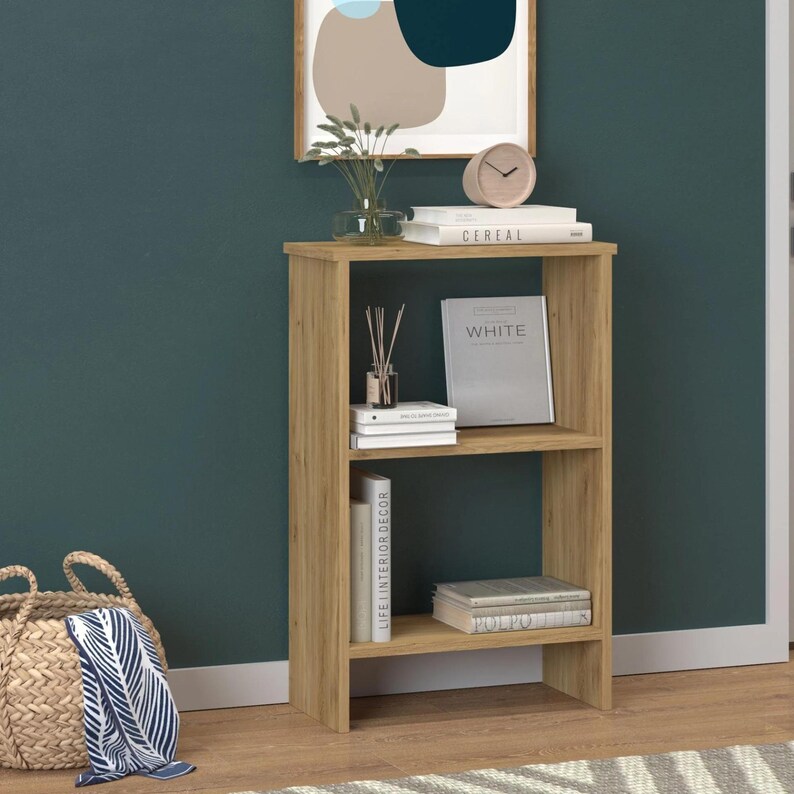 Mid Century Modern Bookcase Small White Bookshelf Sustainable Wood ...